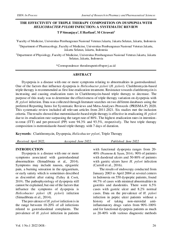 (PDF) The Effectivity of Triple Therapy Composition on Dyspepsia with Helicobacter Pylori ...
