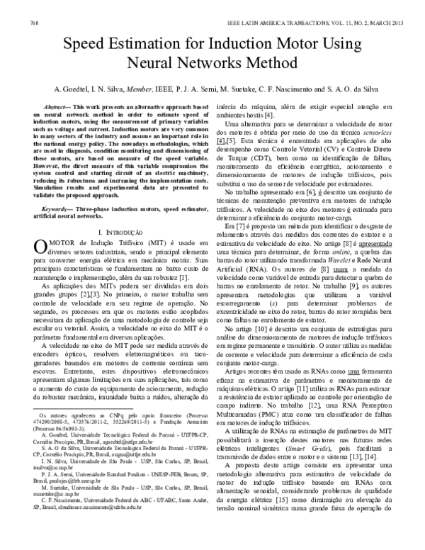Pdf Speed Estimation For Induction Motor Using Neural Networks Method