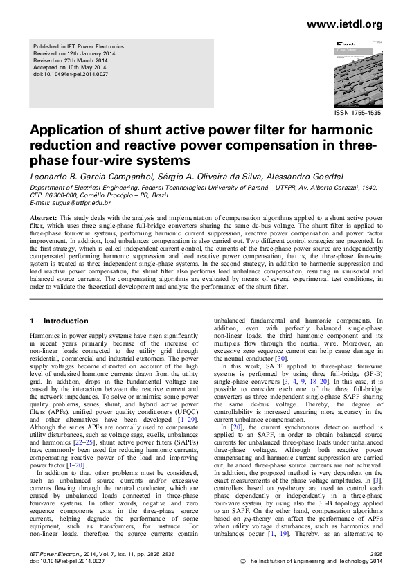 (PDF) Application of shunt active power filter for harmonic reduction and reactive power ...