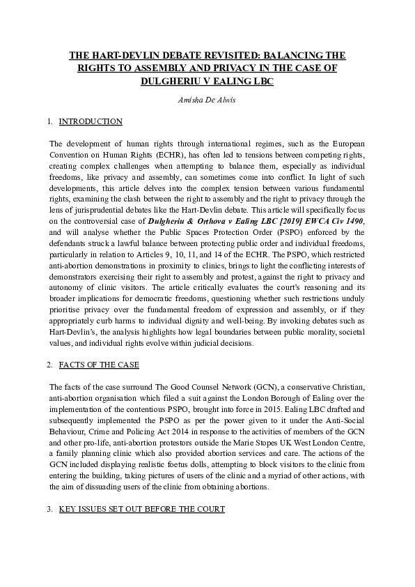 (PDF) The Hart-Devlin Debate Revisited: Balancing the Rights to ...