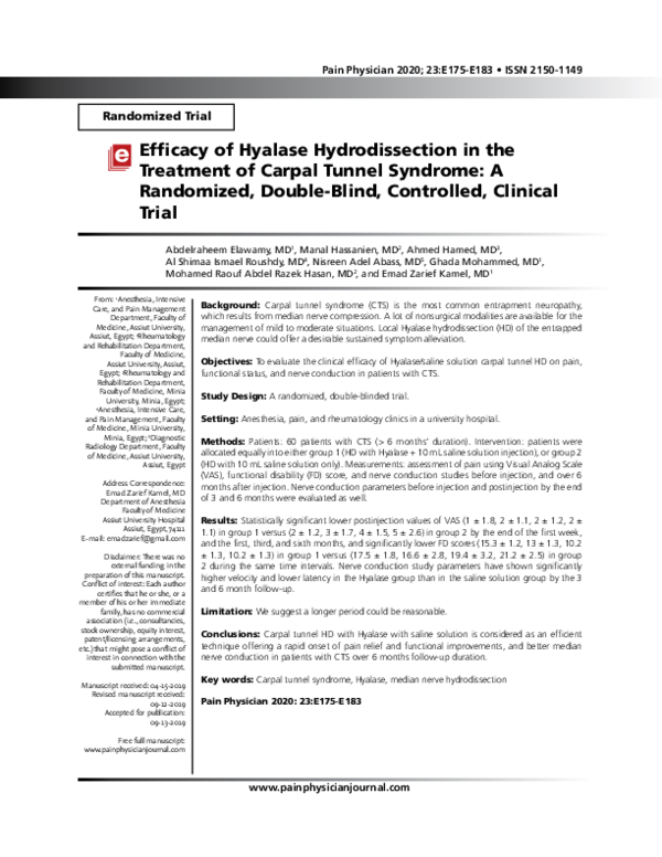 (PDF) Efficacy of Hyalase Hydrodissection in the Treatment of Carpal ...