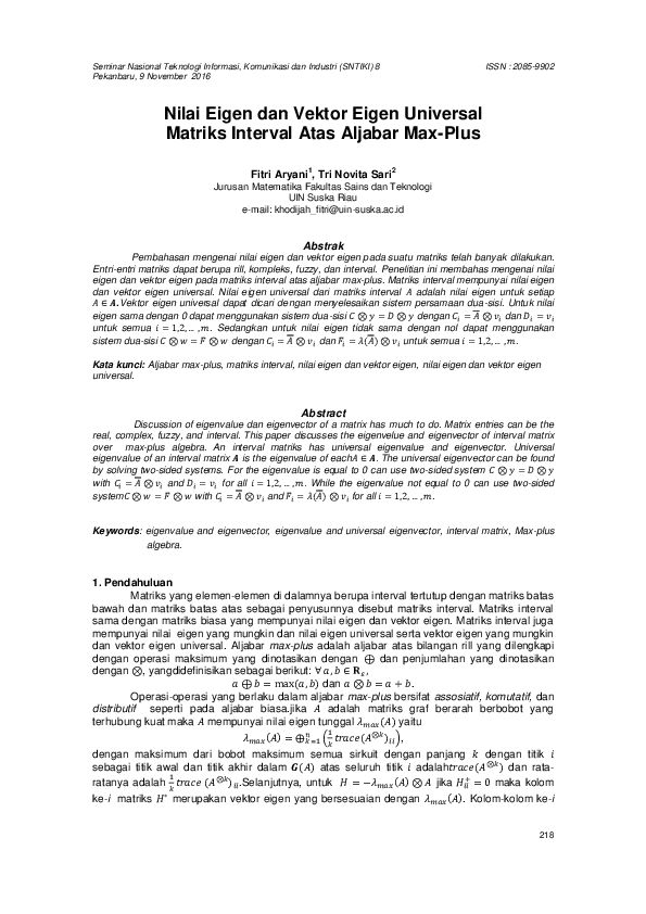(PDF) Nilai Eigen dan Vektor Eigen Universal Matriks Interval Atas Aljabar Max-Plus