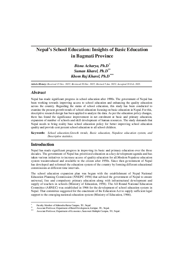 (PDF) Trends in Basic Education in Bagmati, Nepal