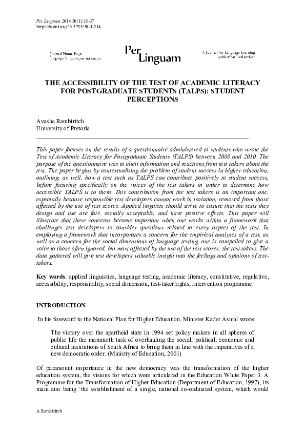 (PDF) The accessibility of the Test of Academic Literacy for ...