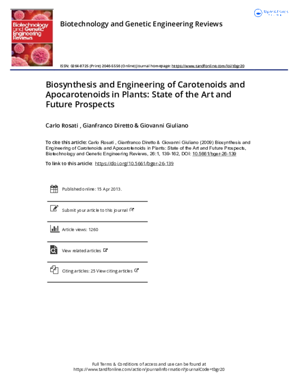 (PDF) Biosynthesis and Engineering of Carotenoids and Apocarotenoids in Plants: State of the Art ...