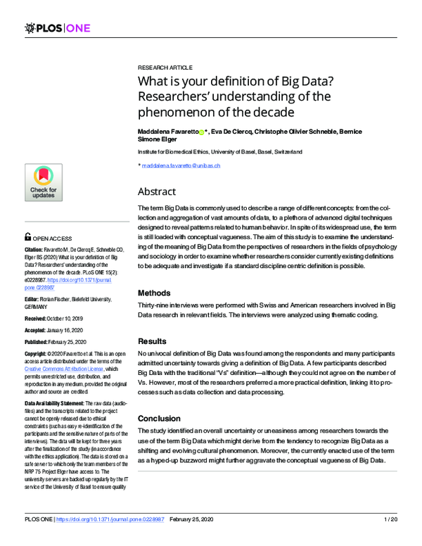 (PDF) What is your definition of Big Data? Researchers’ understanding ...