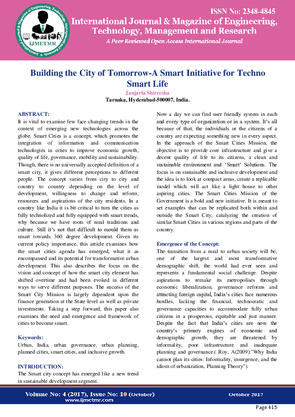 (PDF) Building the City of Tomorrow-A Smart Initiative for Techno Smart ...