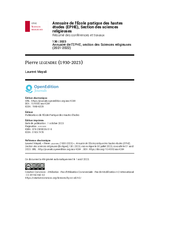 (PDF) Pierre Legendre (1930-2023)