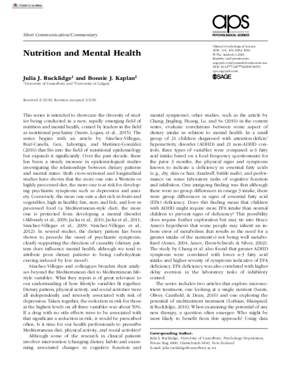 (PDF) Nutrition and mental health