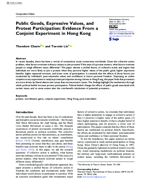 (PDF) Public Goods, Expressive Values, and Protest Participation ...