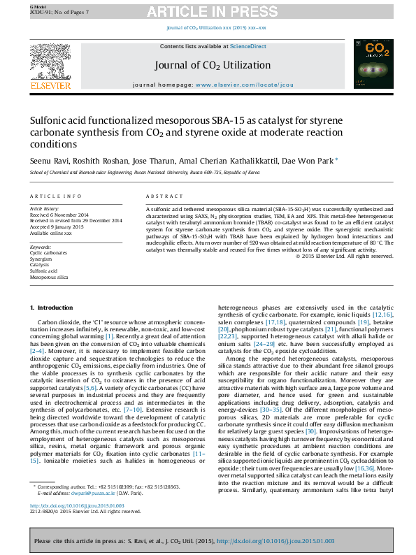 (PDF) Sulfonic acid functionalized mesoporous SBA-15 as catalyst for ...