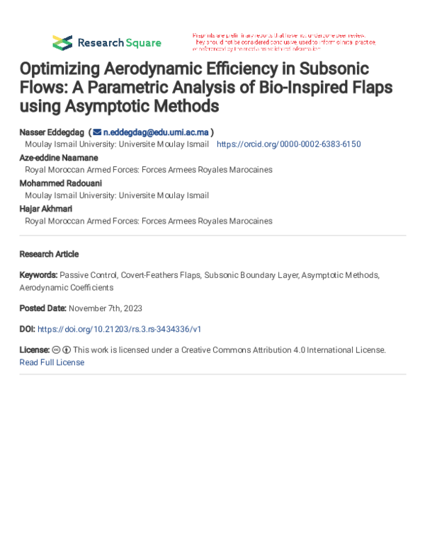 (PDF) Optimizing Aerodynamic Efficiency in Subsonic Flows: A Parametric Analysis of Bio-Inspired ...