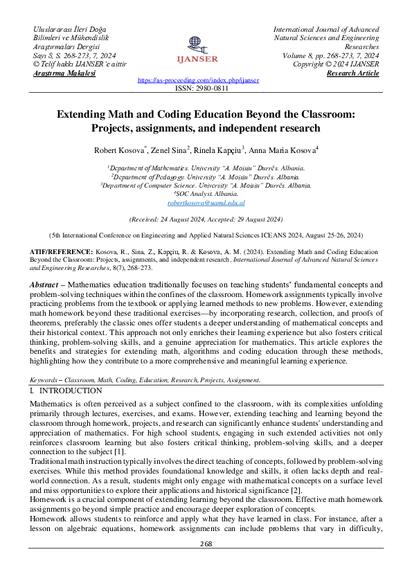 (PDF) Extending Math and Coding Education Beyond the Classroom: Projects, assignments, and ...