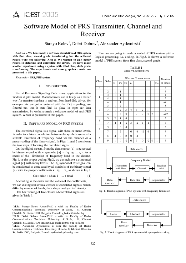 (PDF) Software Model of PRS Transmitter, Channel and Receiver