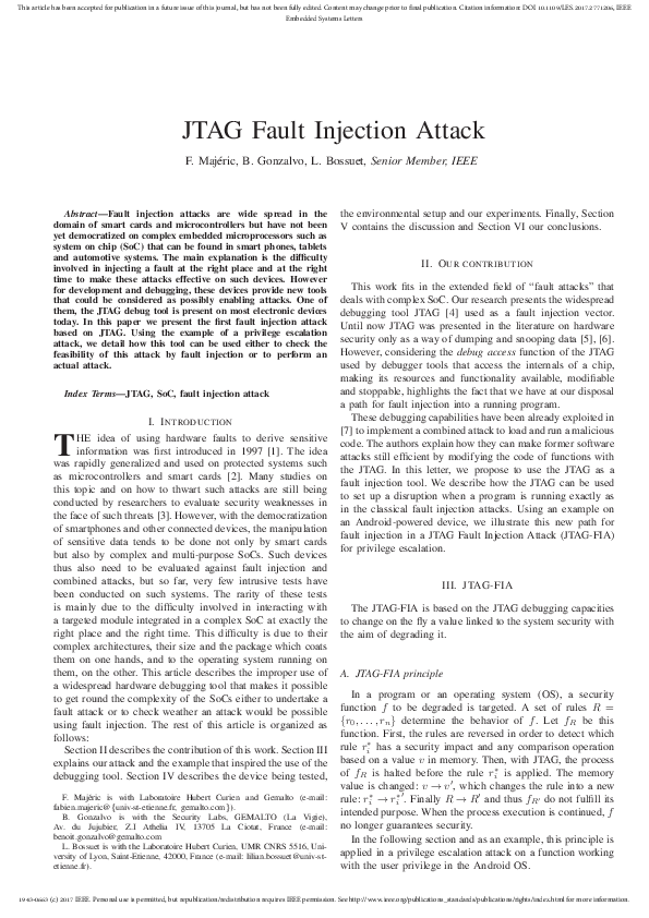 (PDF) JTAG Fault Injection Attack