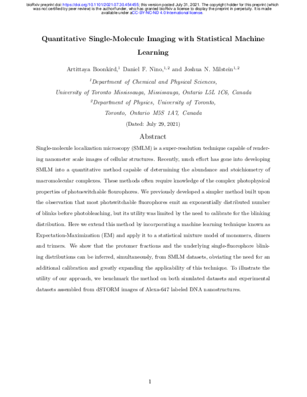 (PDF) Quantitative Single-Molecule Imaging with Statistical Machine ...