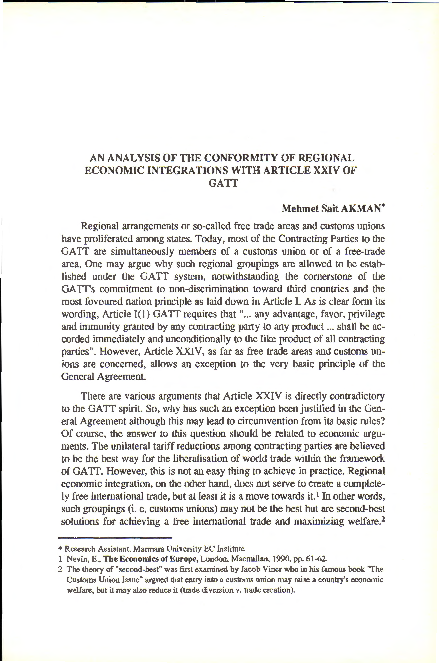 (PDF) An Analysis of the Conformity of Regional Economic Integrations ...