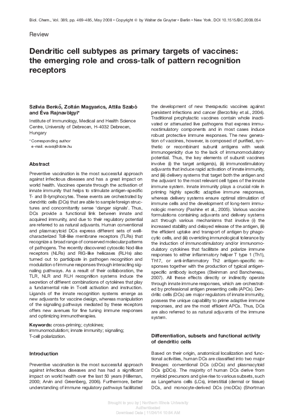 (PDF) Dendritic cell subtypes as primary targets of vaccines: the emerging role and cross-talk ...