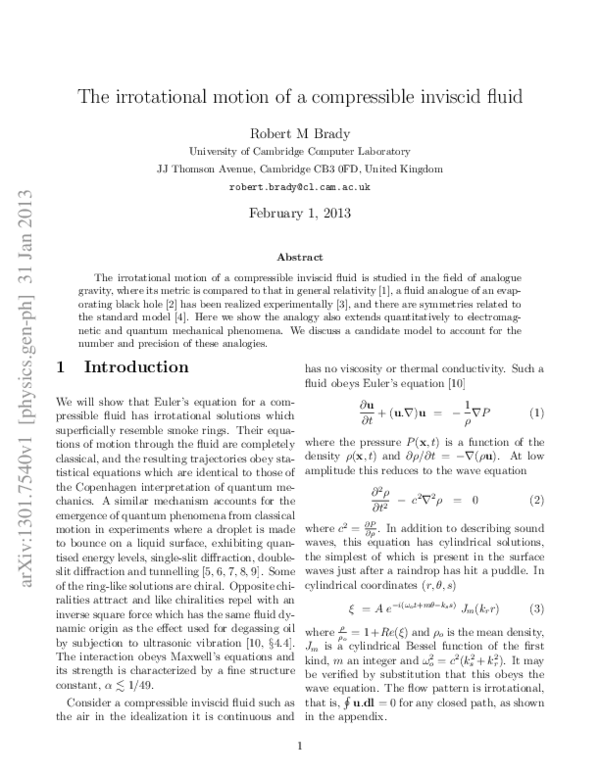 (PDF) The irrotational motion of a compressible inviscid fluid
