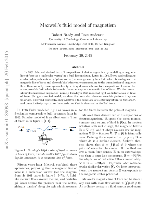 (PDF) Maxwell's fluid model of magnetism