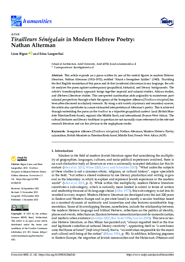 (PDF) Tirailleurs Sénégalais in Modern Hebrew Poetry: Nathan Alterman