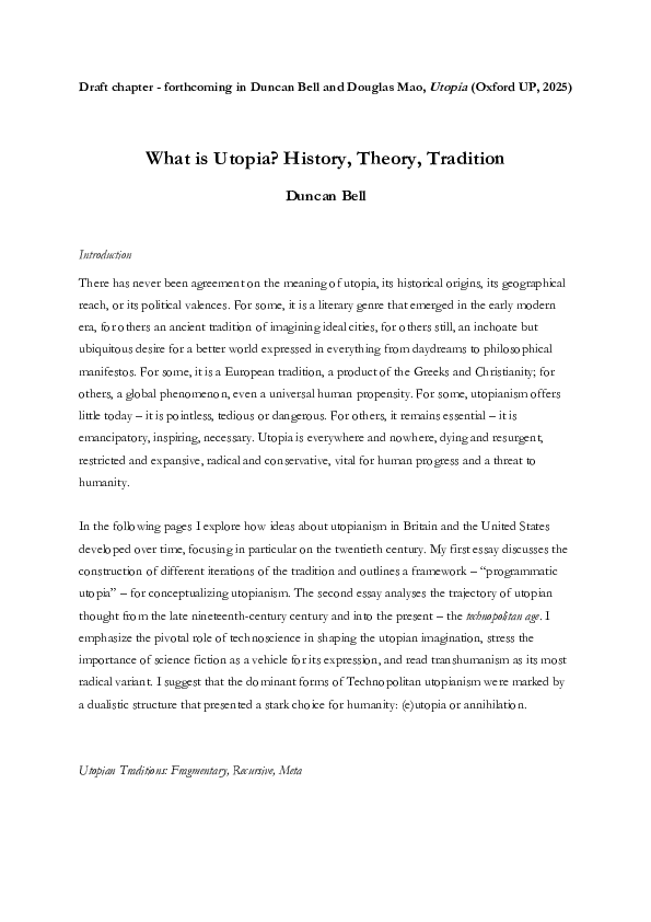 (PDF) What is Utopia? History, Theory, Tradition