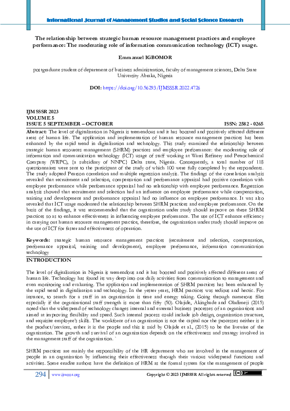 (PDF) The relationship between strategic human resource management practices and employee ...