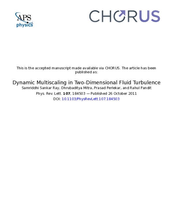 (PDF) Dynamic Multiscaling in Two-Dimensional Fluid Turbulence | Rahul ...