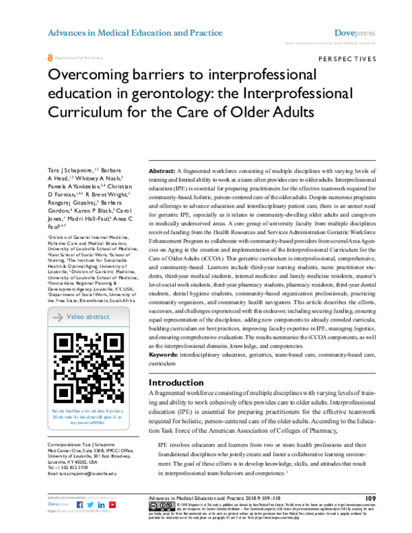 (PDF) Overcoming barriers to interprofessional education in gerontology: the Interprofessional ...