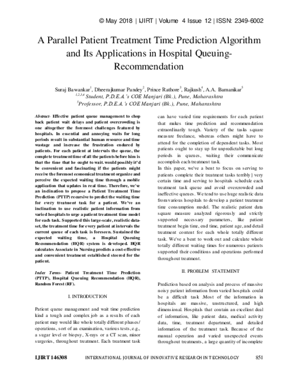 (PDF) A Parallel Patient Treatment Time Prediction Algorithm and Its Applications in Hospital ...