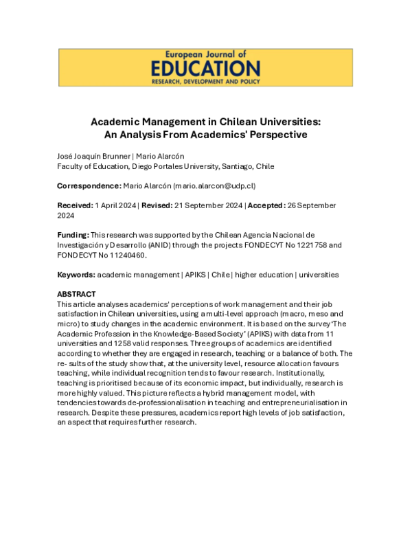 (PDF) Academic Management in Chilean Universities: An Analysis From ...