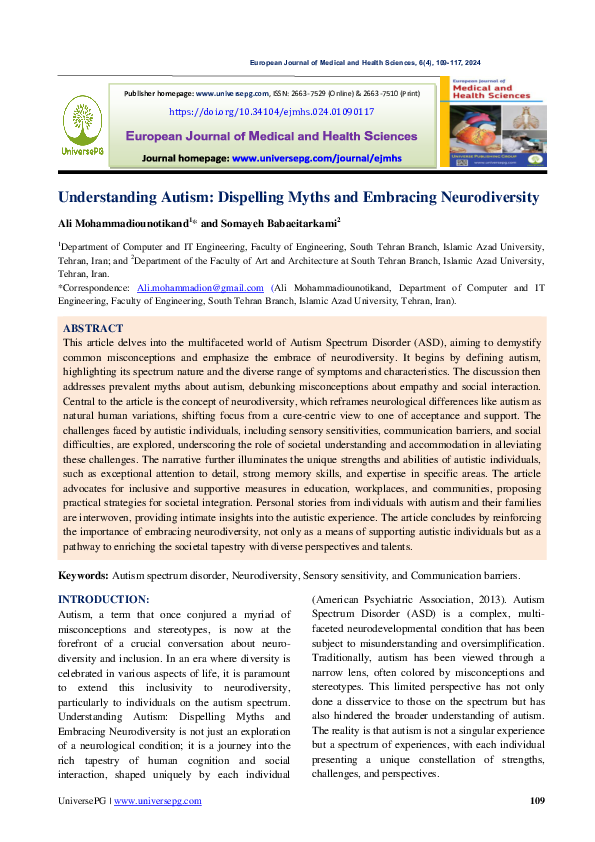 (PDF) Understanding Autism: Dispelling Myths and Embracing Neurodiversity
