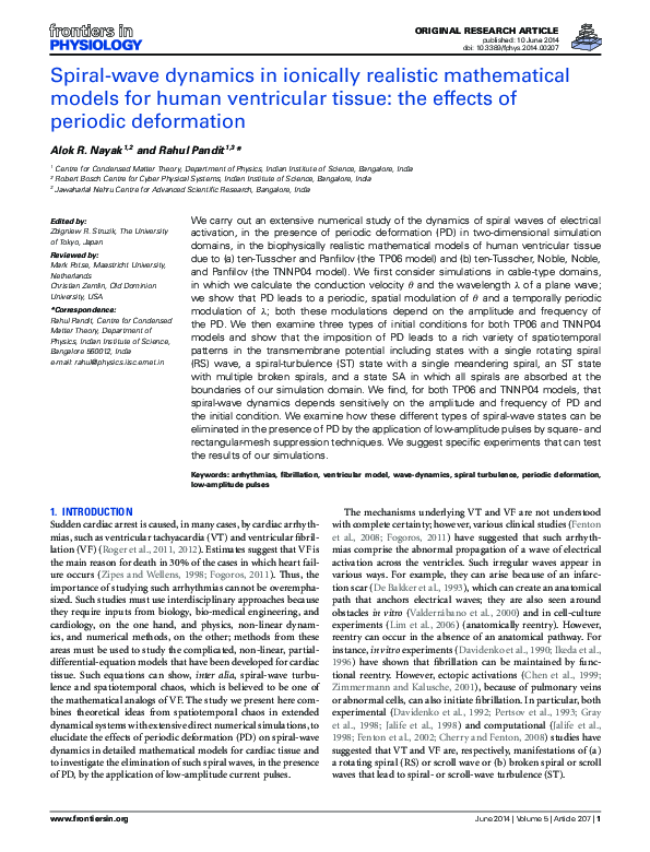 (PDF) Spiral-wave dynamics in ionically realistic mathematical models for human ventricular ...
