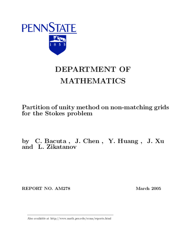 Pdf Partition Of Unity Method On Nonmatching Grids For The Stokes Problem