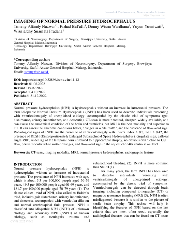 (PDF) Imaging of Normal Pressure Hydrocephalus