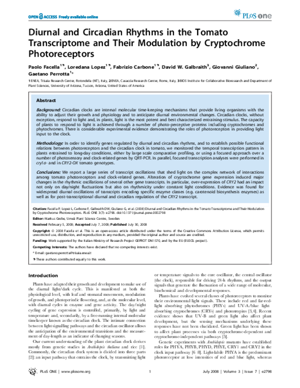 (PDF) Diurnal and Circadian Rhythms in the Tomato Transcriptome and ...