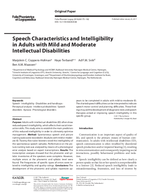 (PDF) Speech Characteristics and Intelligibility in Adults with Mild ...