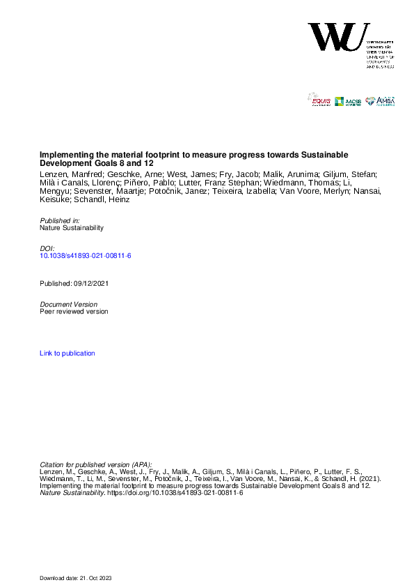 (PDF) Implementing the material footprint to measure progress towards ...