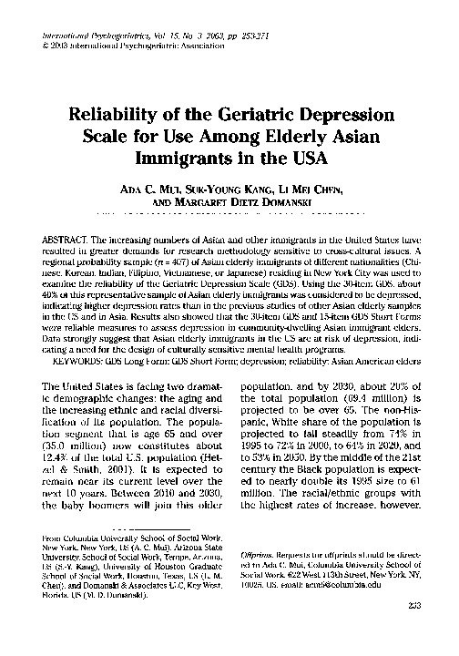(PDF) Reliability of the Geriatric Depression Scale for Younger Adults