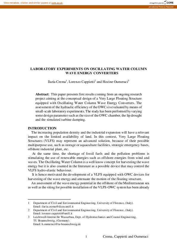 (PDF) Laboratory Experiments on Oscillating Water Column Wave Energy ...