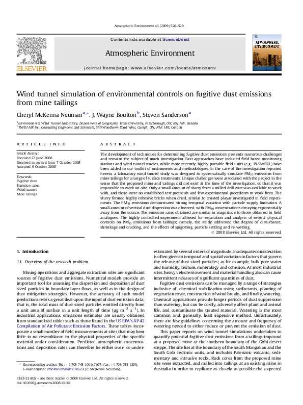 (PDF) Wind tunnel simulation of environmental controls on fugitive dust ...