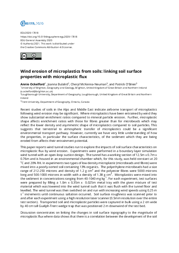 (PDF) Wind erosion of microplastics from soils: linking soil surface properties with ...