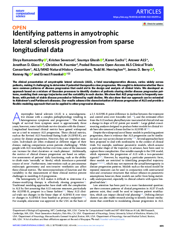 (PDF) Identifying patterns in amyotrophic lateral sclerosis progression from sparse longitudinal ...