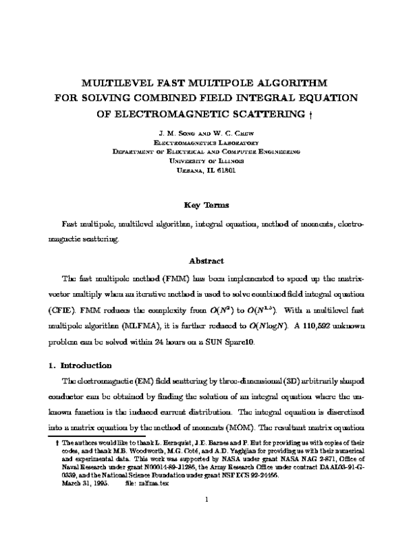 (PDF) Multilevel fast‐multipole algorithm for solving combined field integral equations of ...