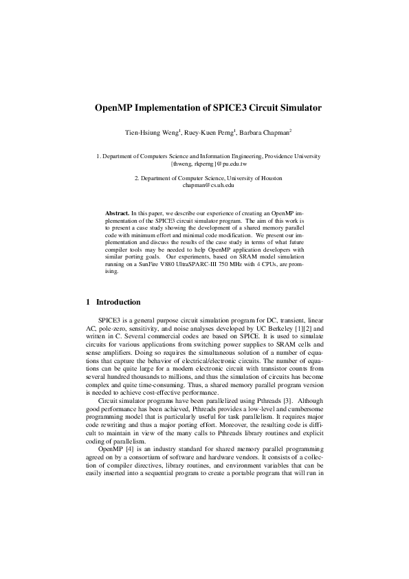 (PDF) OpenMP Implementation of SPICE3 Circuit Simulator