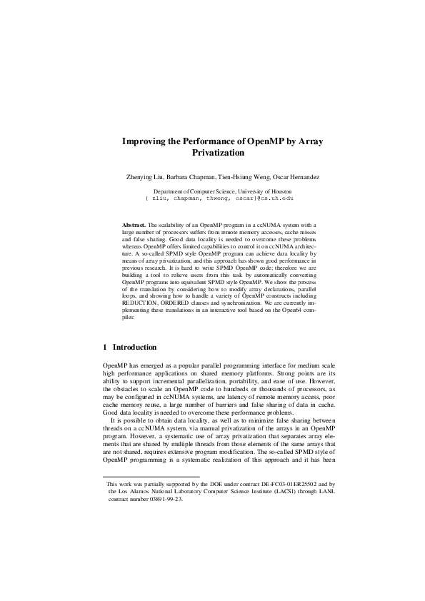 (PDF) Improving the Performance of OpenMP by Array Privatization