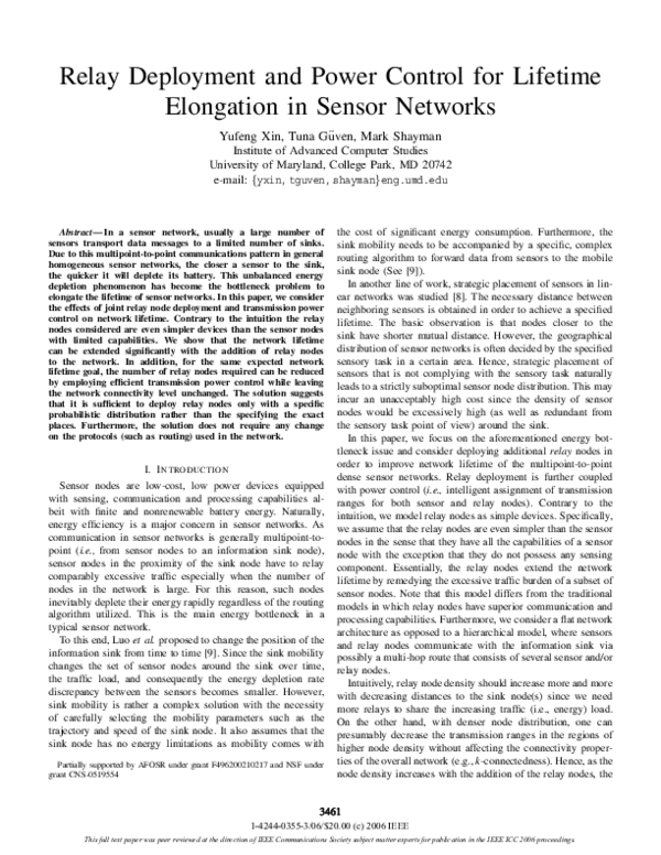 (PDF) Relay Deployment and Power Control for Lifetime Elongation in Sensor Networks