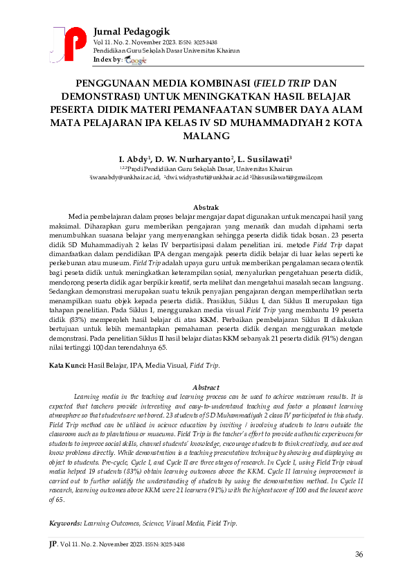 (PDF) Penggunaan Media Kombinasi (Field Trip Dan Demonstrasi) Untuk ...