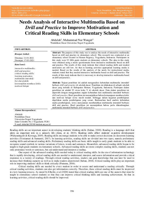 (PDF) Needs Analysis of Interactive Multimedia Based on Drill and Practice to Improve Motivation ...
