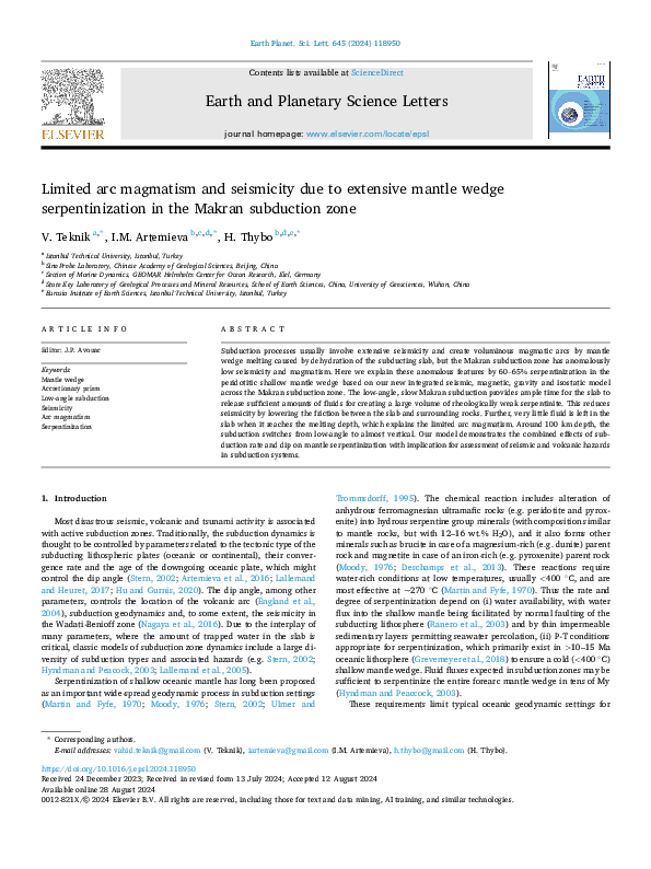 (PDF) Limited arc magmatism and seismicity due to extensive mantle ...